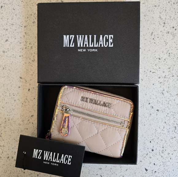 MZ Wallace | Bags | Mz Wallace Quilted Wallet In Cream And Gold | Poshmark
